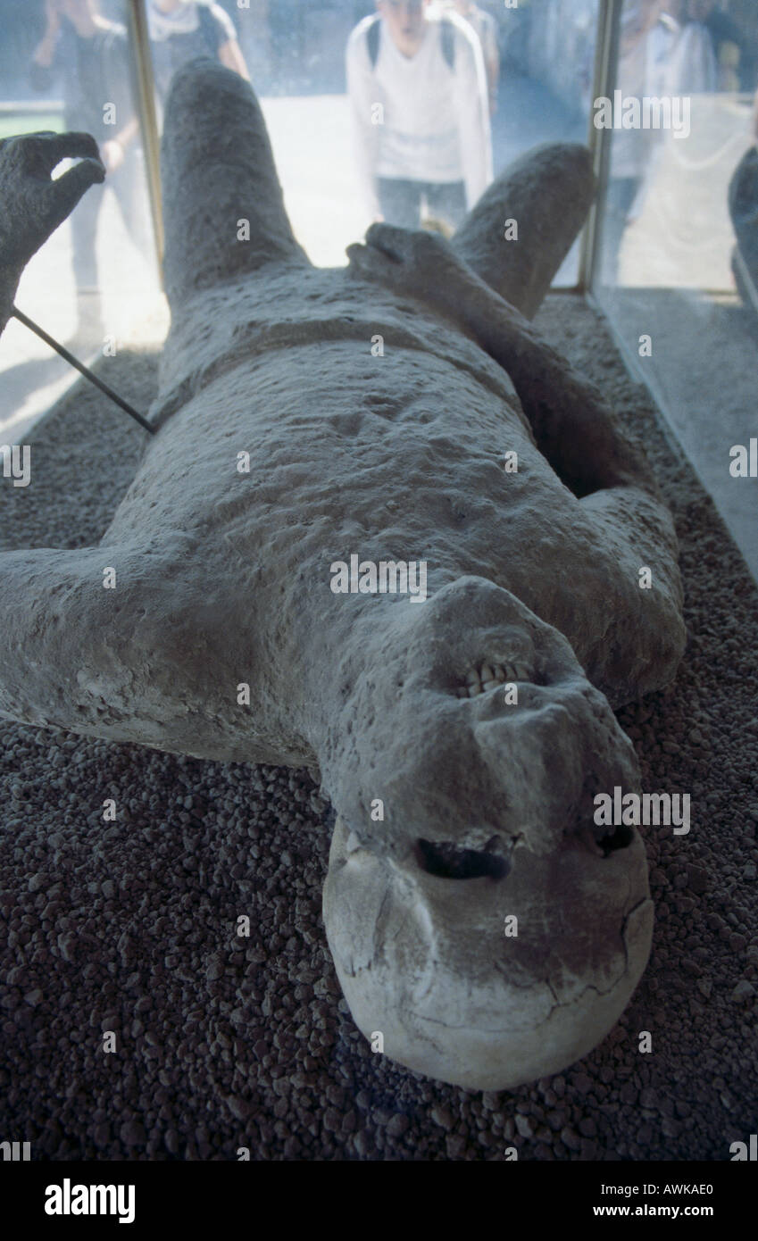 Mummy of volcanic eruption victim, Pompeii, Naples, Italy Stock Photo ...