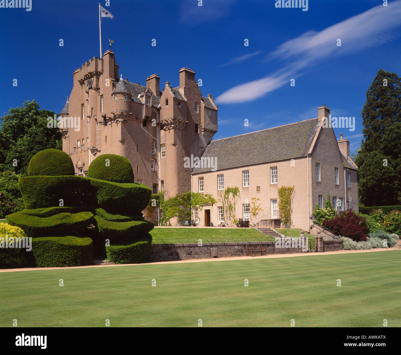 Crathes Castle, Aberdeenshire, Scotland, UK. The croquet lawn and ...