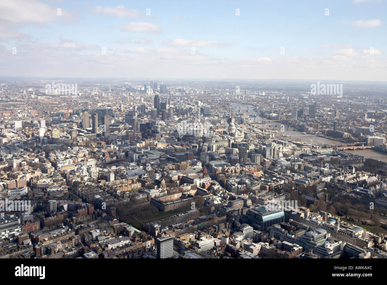 High level oblique aerial view east of Barbican Camden Islington River ...