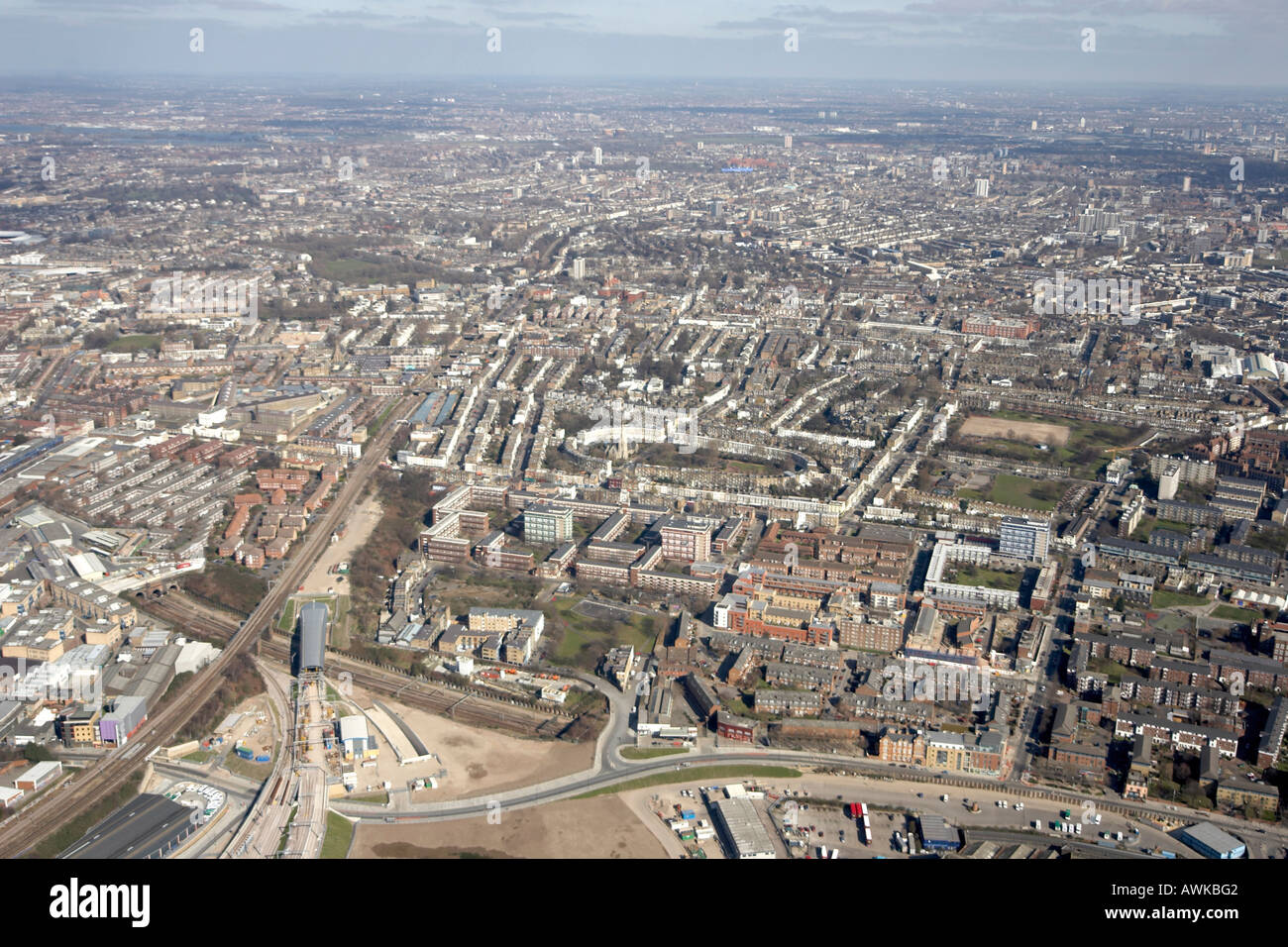 High level oblique aerial view east of Thornhill Square Barnsbury ...