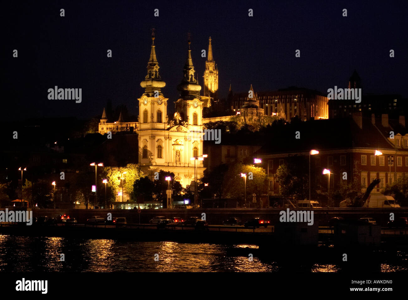 church of St Anne Szent Anna templom clock towers turrets on River ...