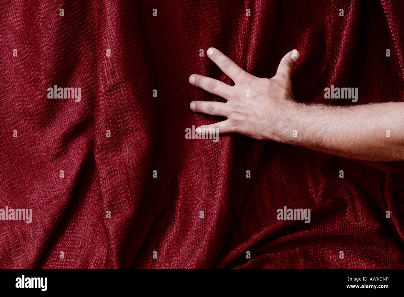 Hand opening curtain Stock Photo - Alamy