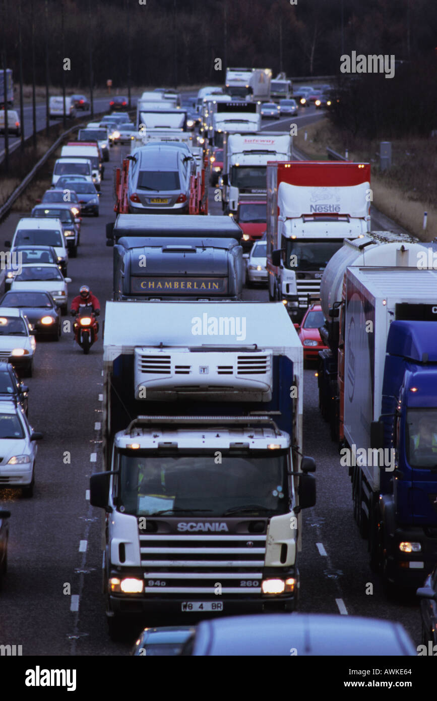traffic jam on the m62 motorway at dusk leeds uk Stock Photo - Alamy