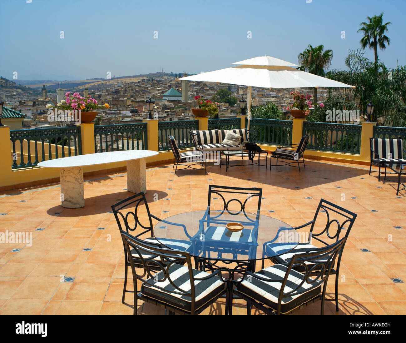 Terrace at the Sofitel Palais Jamai Hotel in Fez Stock Photo - Alamy
