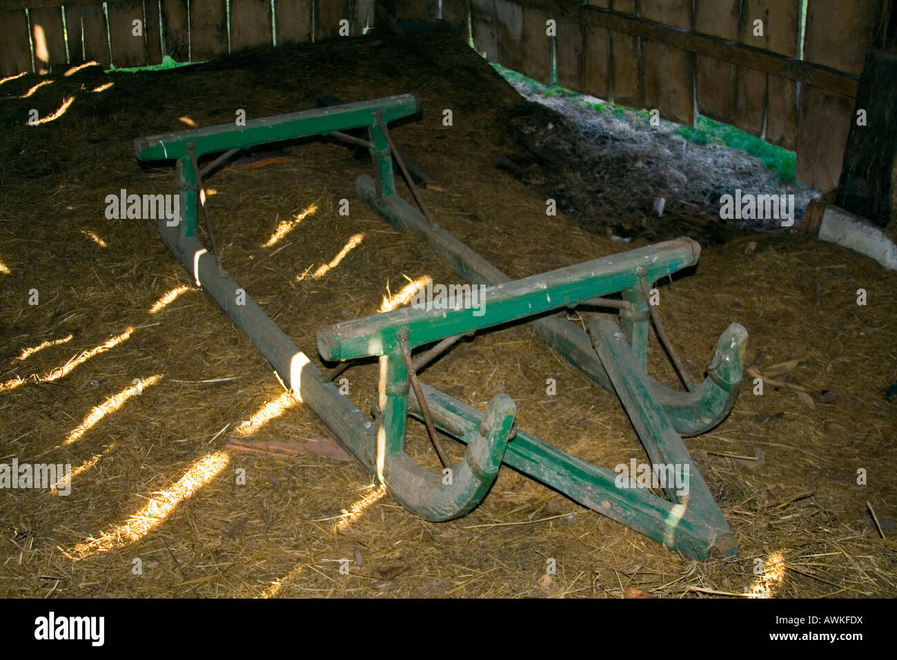 Old rustic farm sled under the barn Stock Photo - Alamy