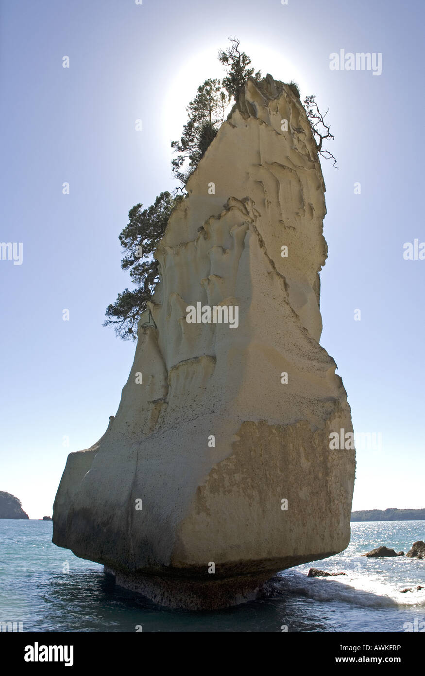 Strking limestone stack at Cathedral Cove near Hahei on the Coromandel ...