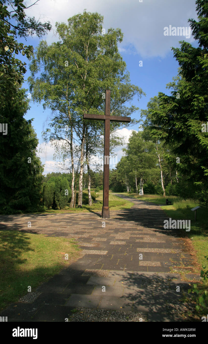 A wooden cross erected in the main memorial area of the former Nazi ...