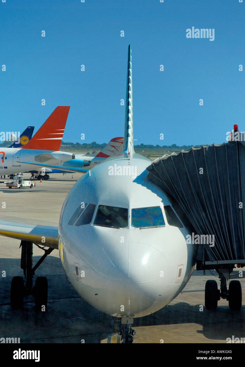 AEROPLANE ARRIVING IN AIRPORT Stock Photo - Alamy