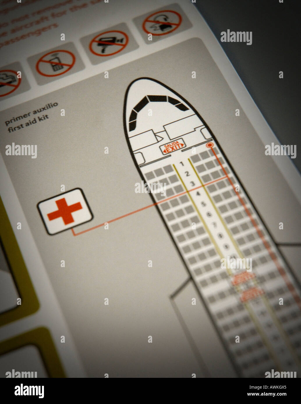 FIRST AID INDICATION ON AIRPLANE ILLUSTRATION Stock Photo - Alamy