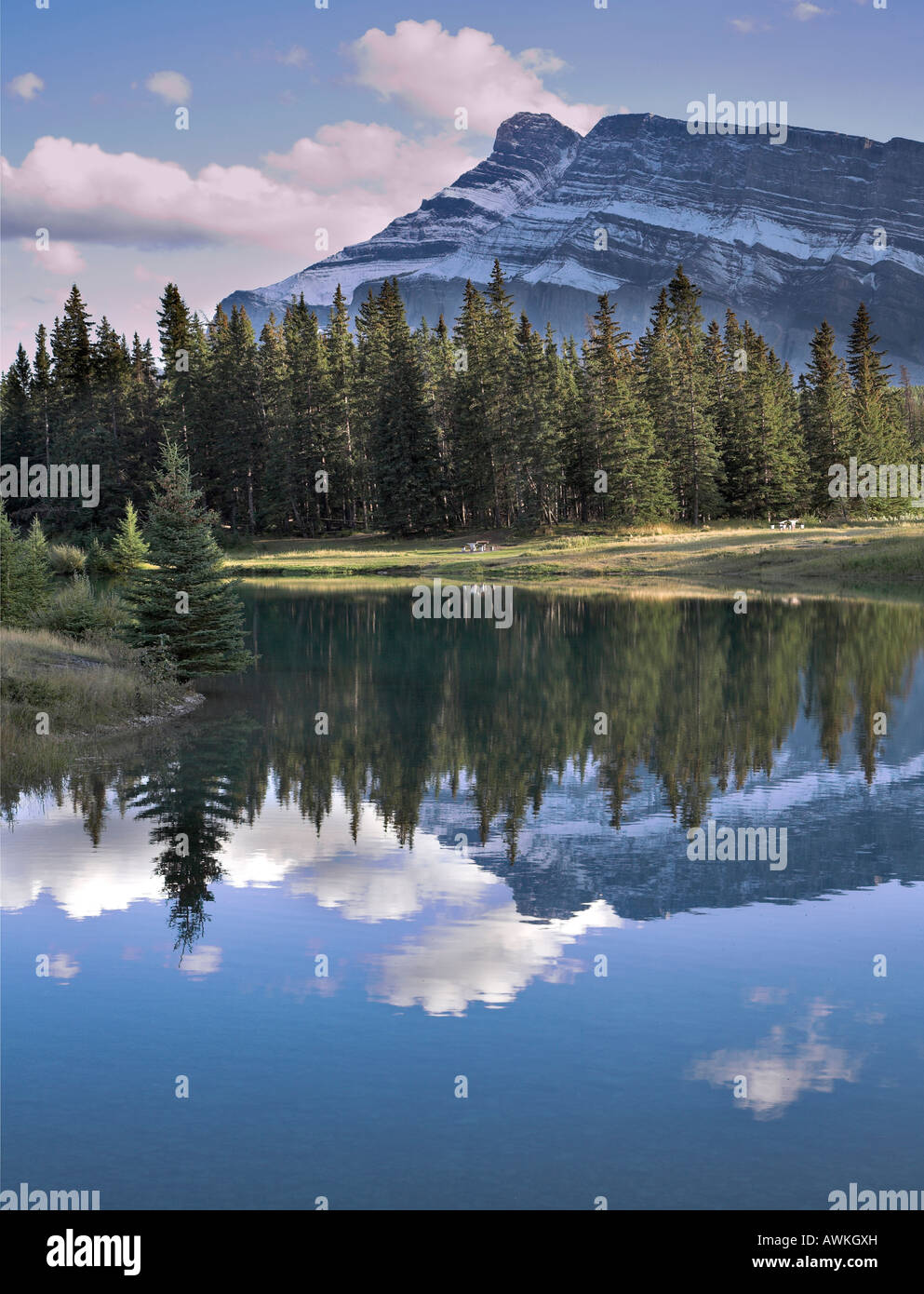 Small lake in the early cold morning in mountains of Canada Stock Photo ...