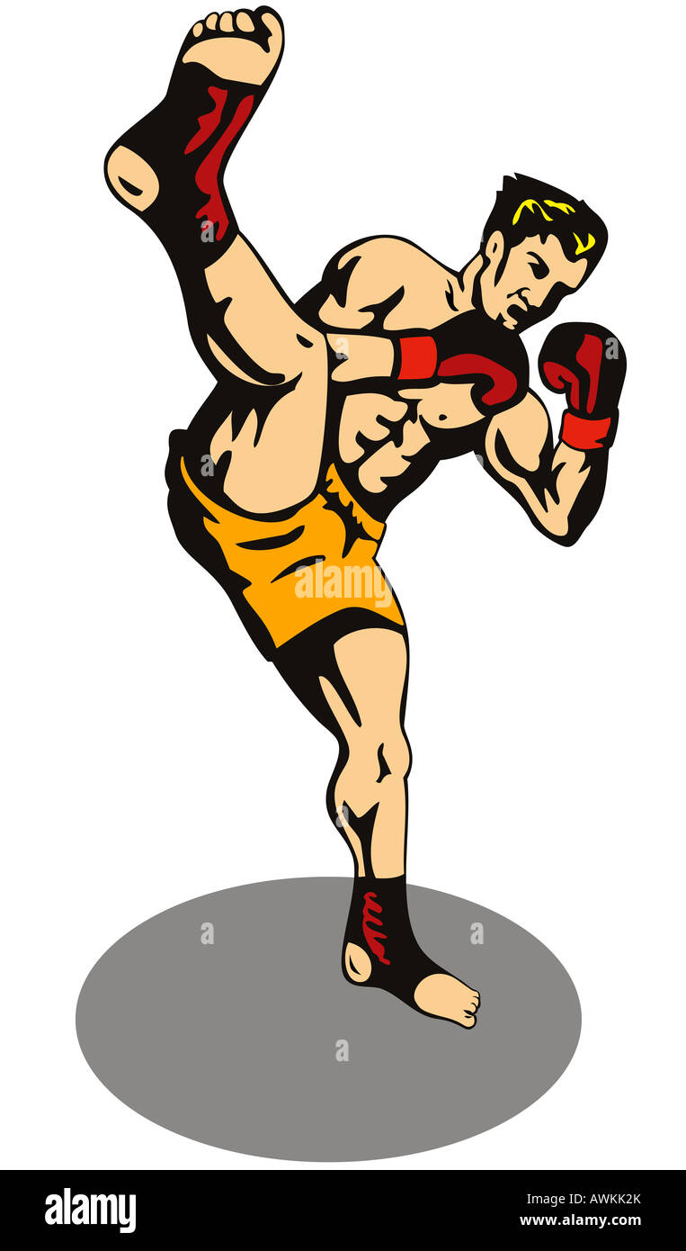 Kick boxer kicking Stock Photo - Alamy