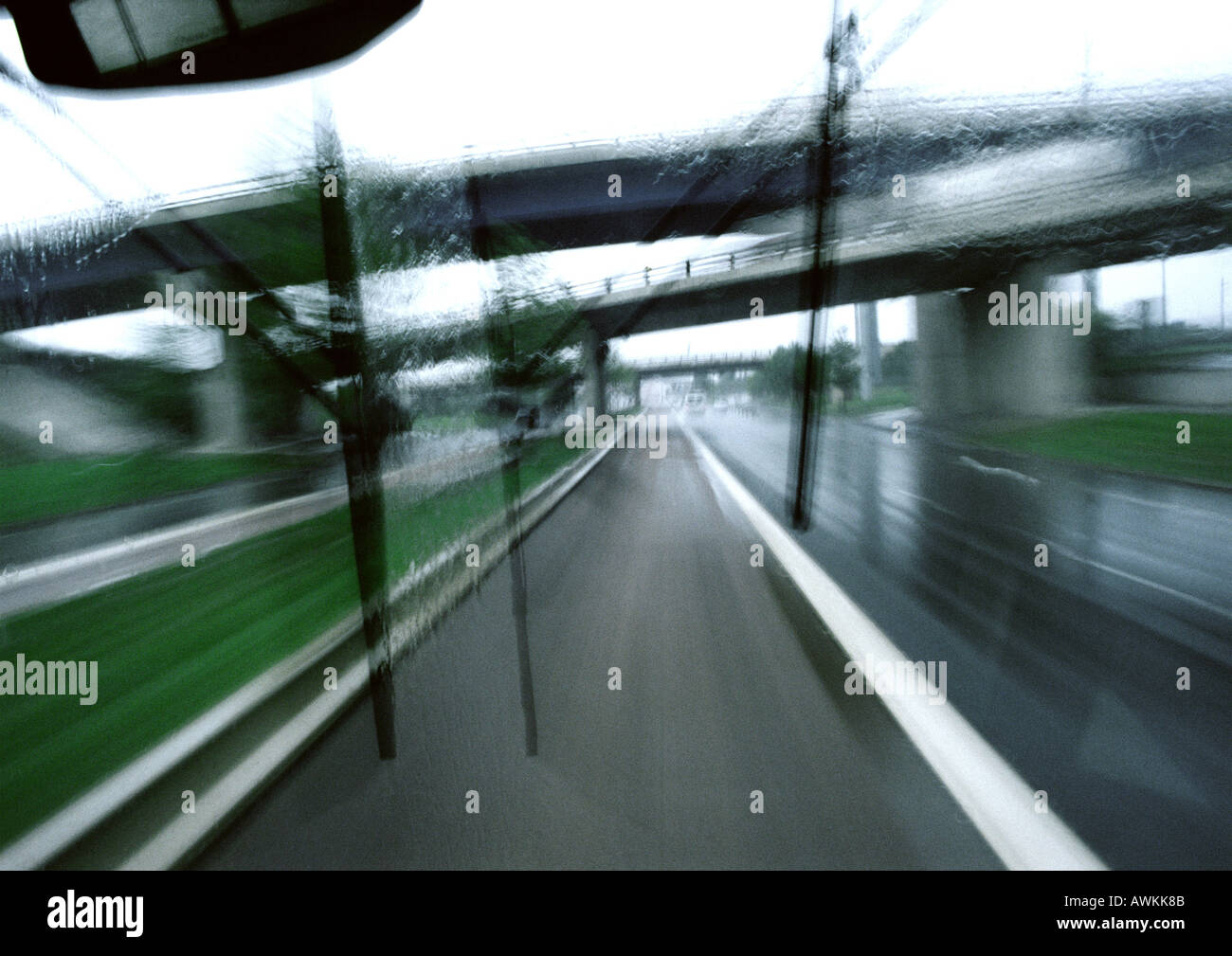 Highways and overpass, seen through windshield of bus Stock Photo - Alamy