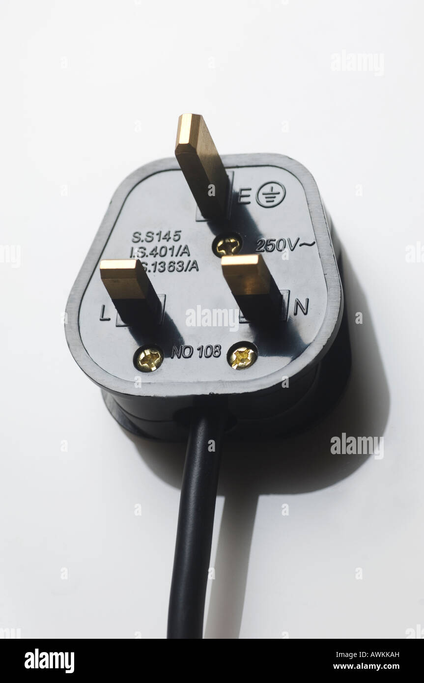 UK electric plug with three pins Stock Photo - Alamy