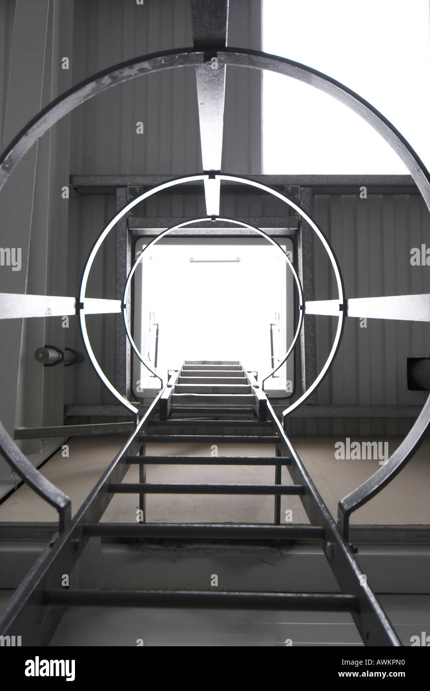 Abstract architectural detail view of galvanised steel metal fire ...