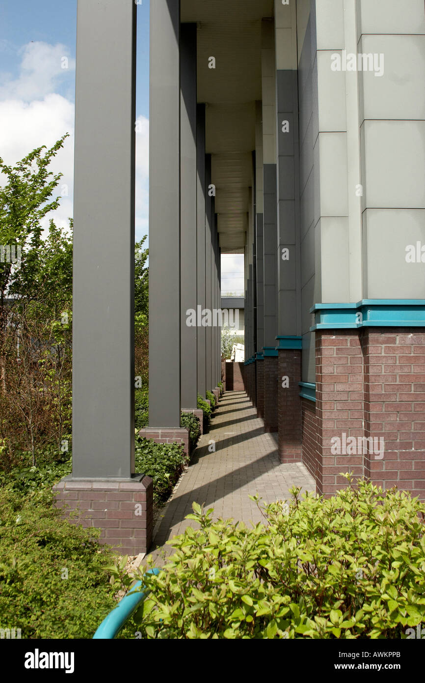 Architectural detail of columns outside office and warehouse building ...