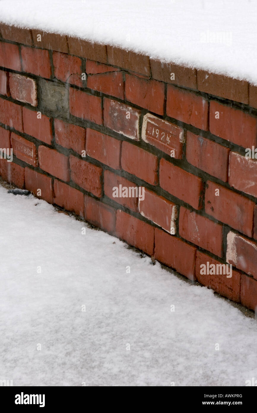 Snow Falling on Brick Wall Stock Photo - Alamy