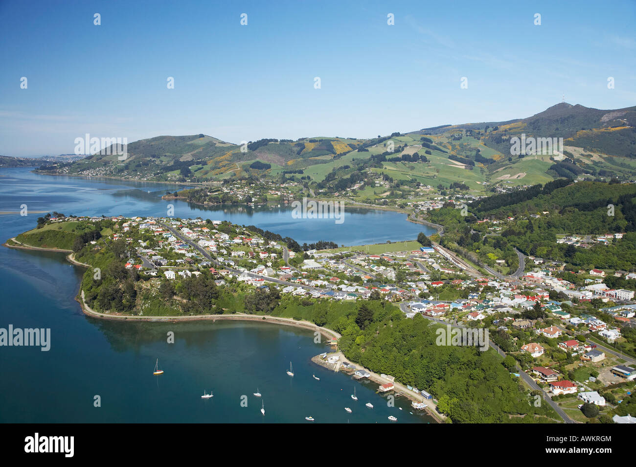 Port Chalmers Otago Harbour Dunedin South Island New Zealand aerial ...