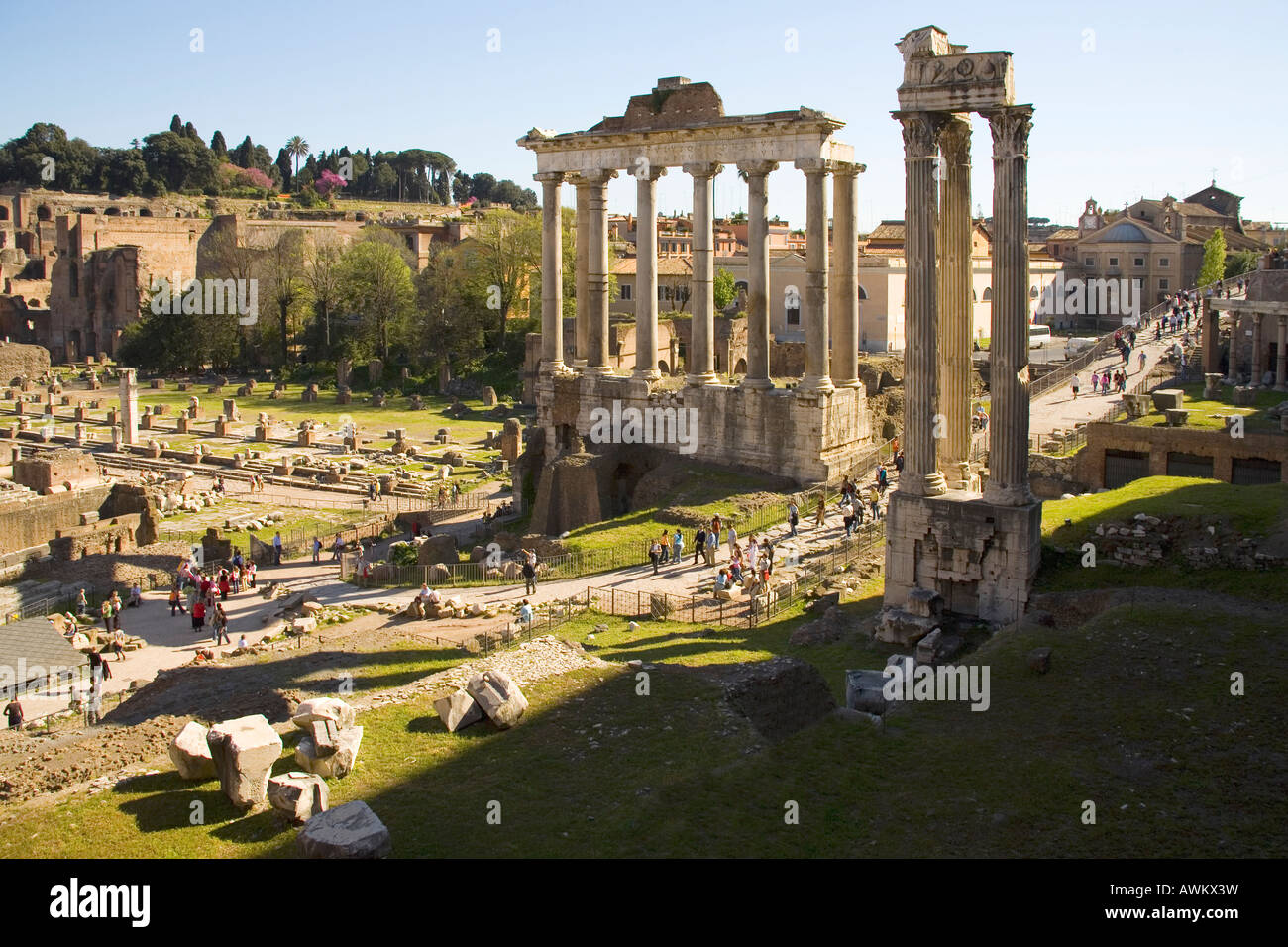 Forum ancient archaelogical ruins in Rome in summer sun sunshine with ...