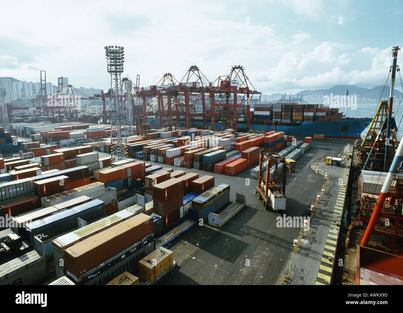 China, Hong Kong, containers on docks, elevated view Stock Photo - Alamy