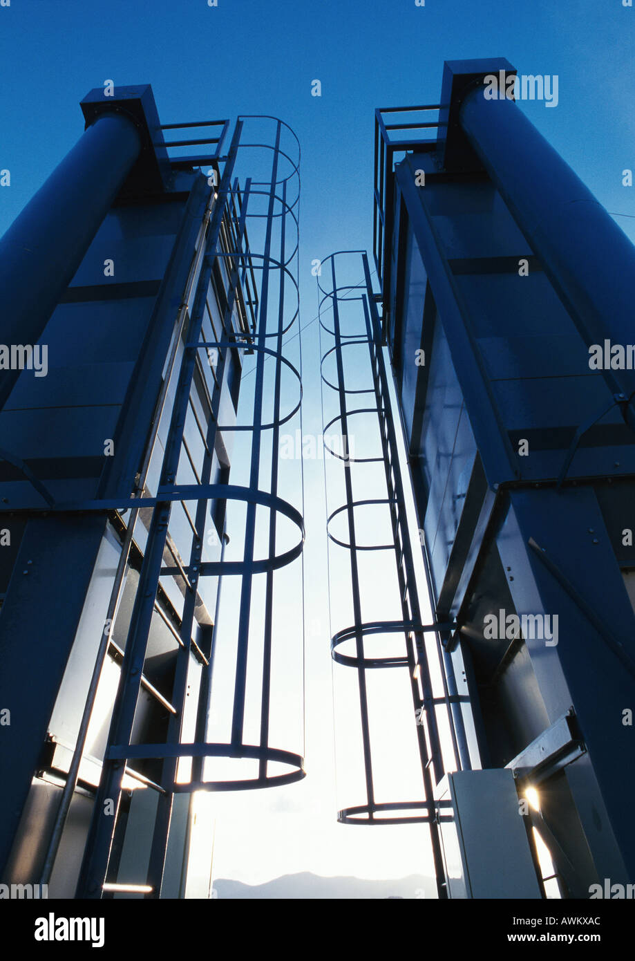 Two ladders in thermal power plant, low angle view Stock Photo - Alamy