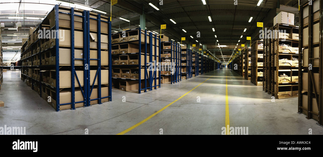 Interior of warehouse, wide shot Stock Photo - Alamy