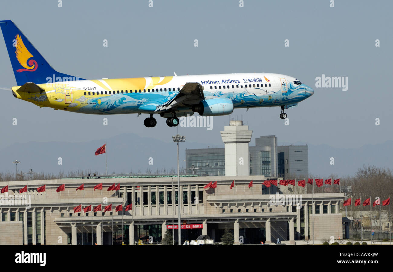 Hainan Airlines plane begins its descent into Beijing International ...