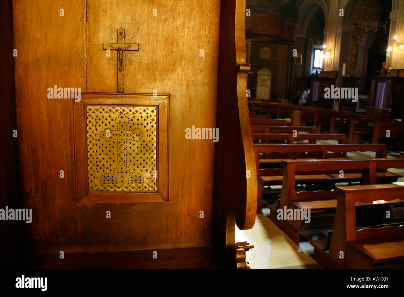 confession box in church in rome italy Stock Photo - Alamy