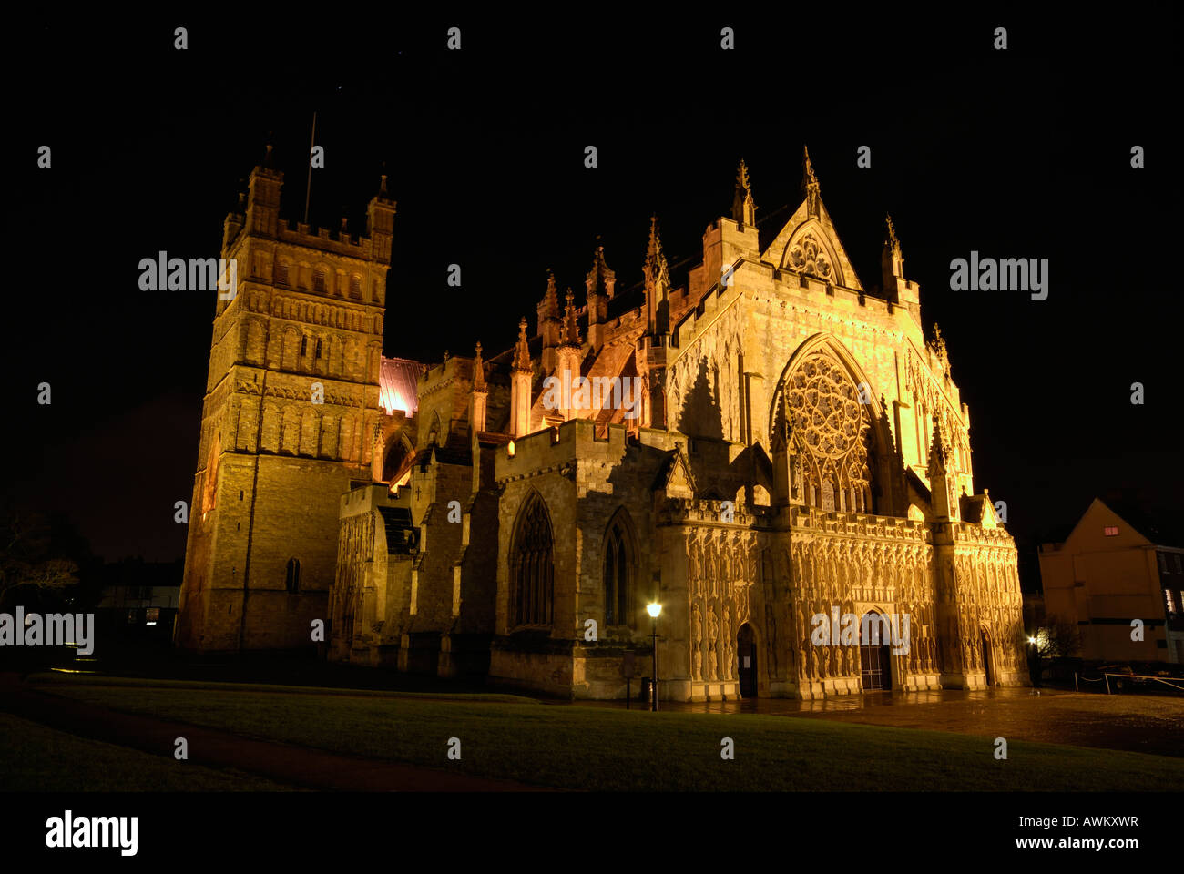 Exeter Cathedral by night, Devon, England, UK Stock Photo - Alamy