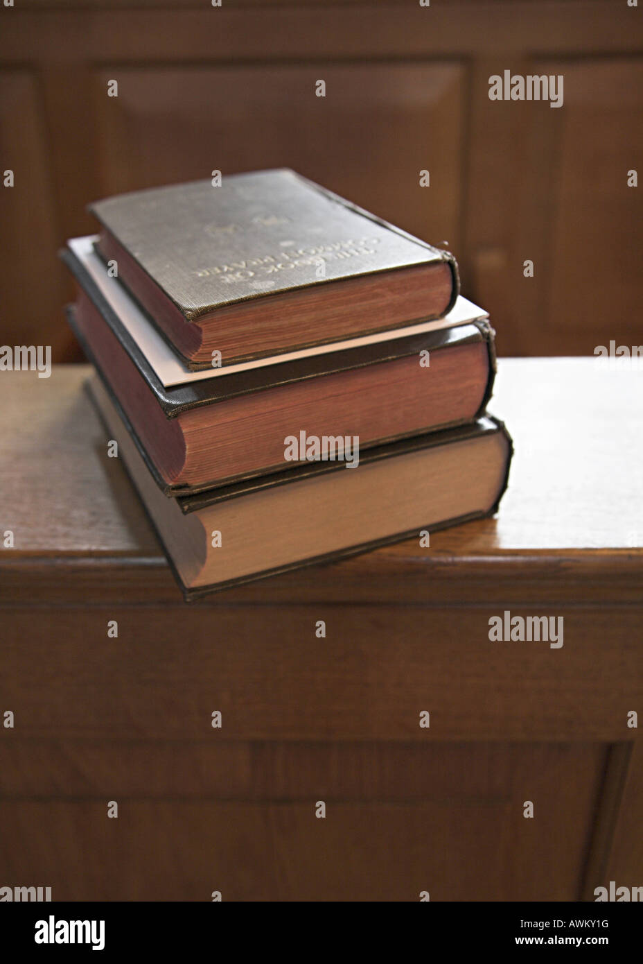 Prayer books in a church Stock Photo - Alamy
