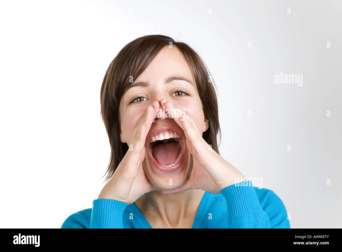 Young woman, shouting Stock Photo - Alamy