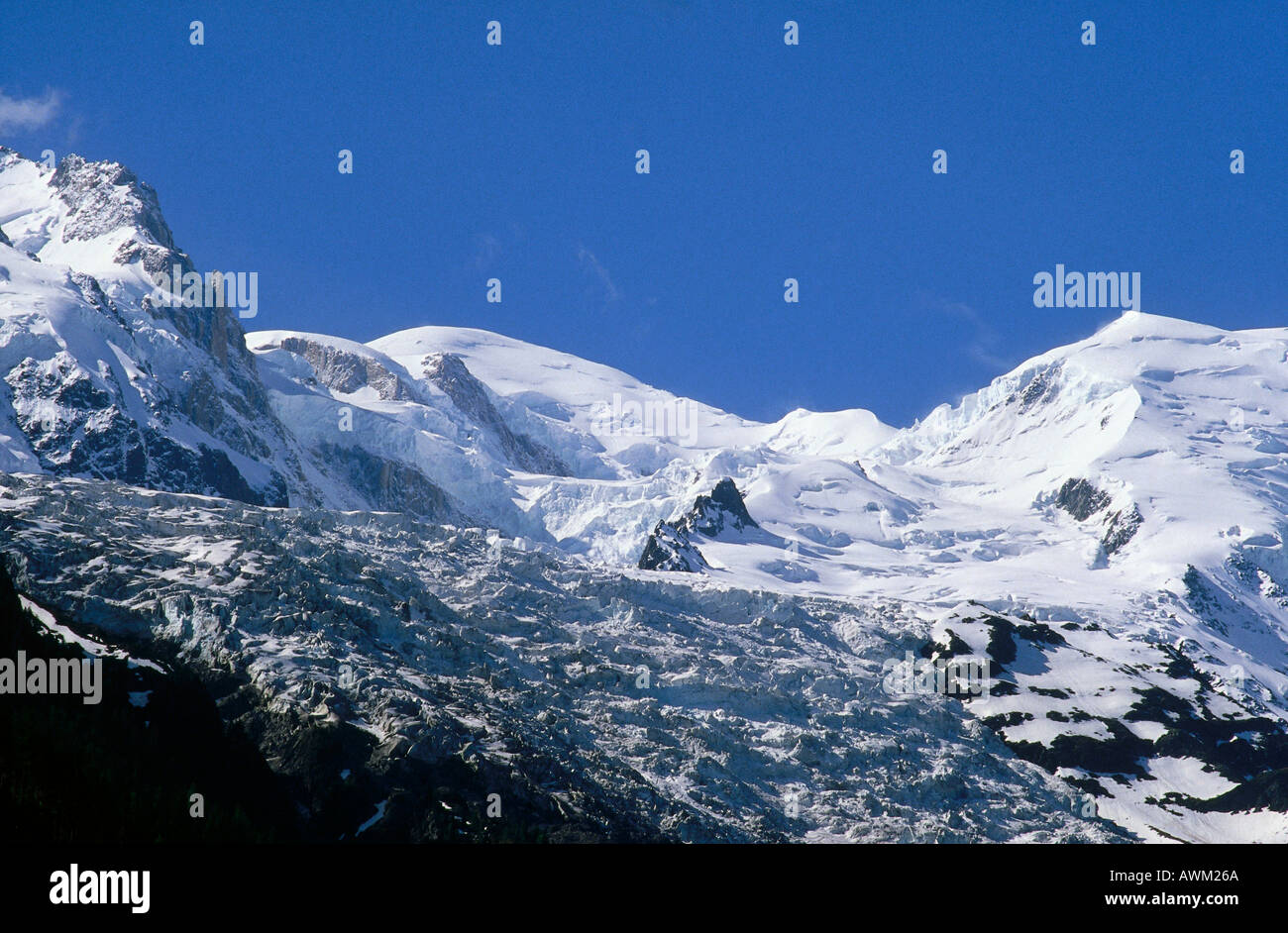 Panoramic view of snowcovered mountain range, Mont Blanc, France Stock ...