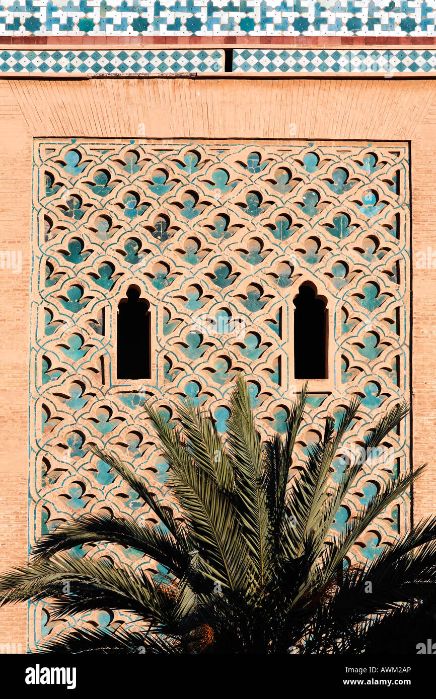 Facade detail of the Minaret at Kasbah Mosque in the Medina quarter ...