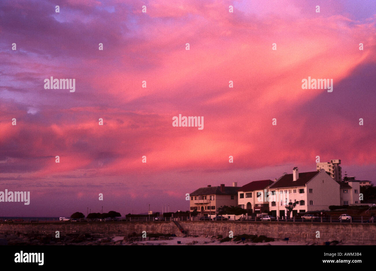 Buildings in a town under dusky sky, Green Point, Cape town, South ...