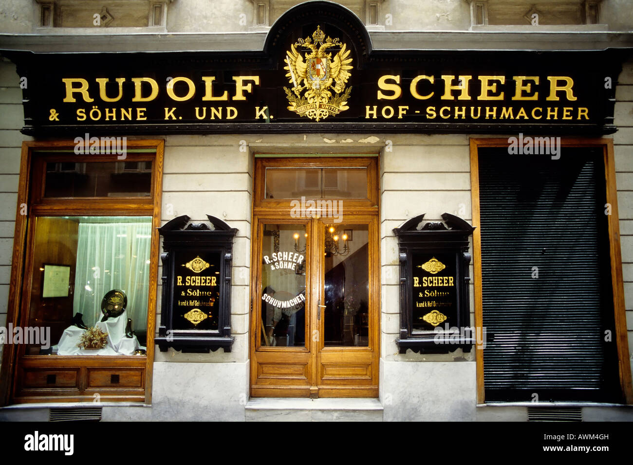 Nice old shop facade, former shoemaker's shop in Vienna, Austria ...