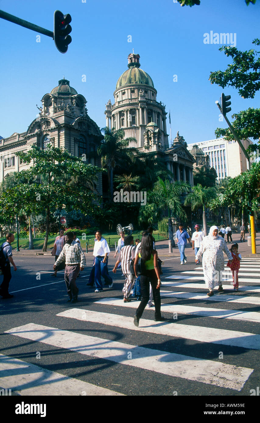 People walking on zebra crossing, Durban City Hall, Durban, Kwazulu ...
