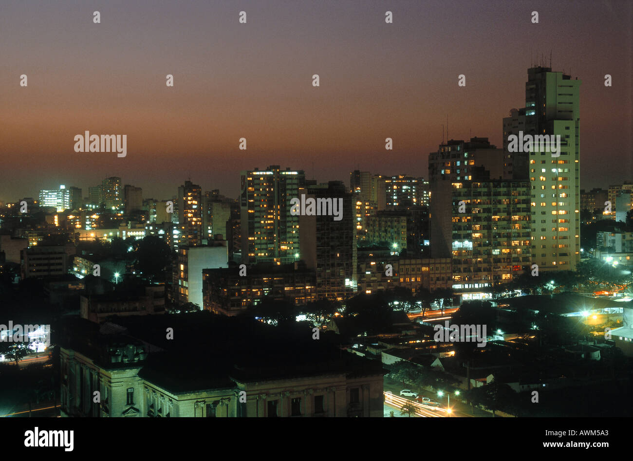 Buildings lit up in the city at night, Maputo, Mozambique Stock Photo ...