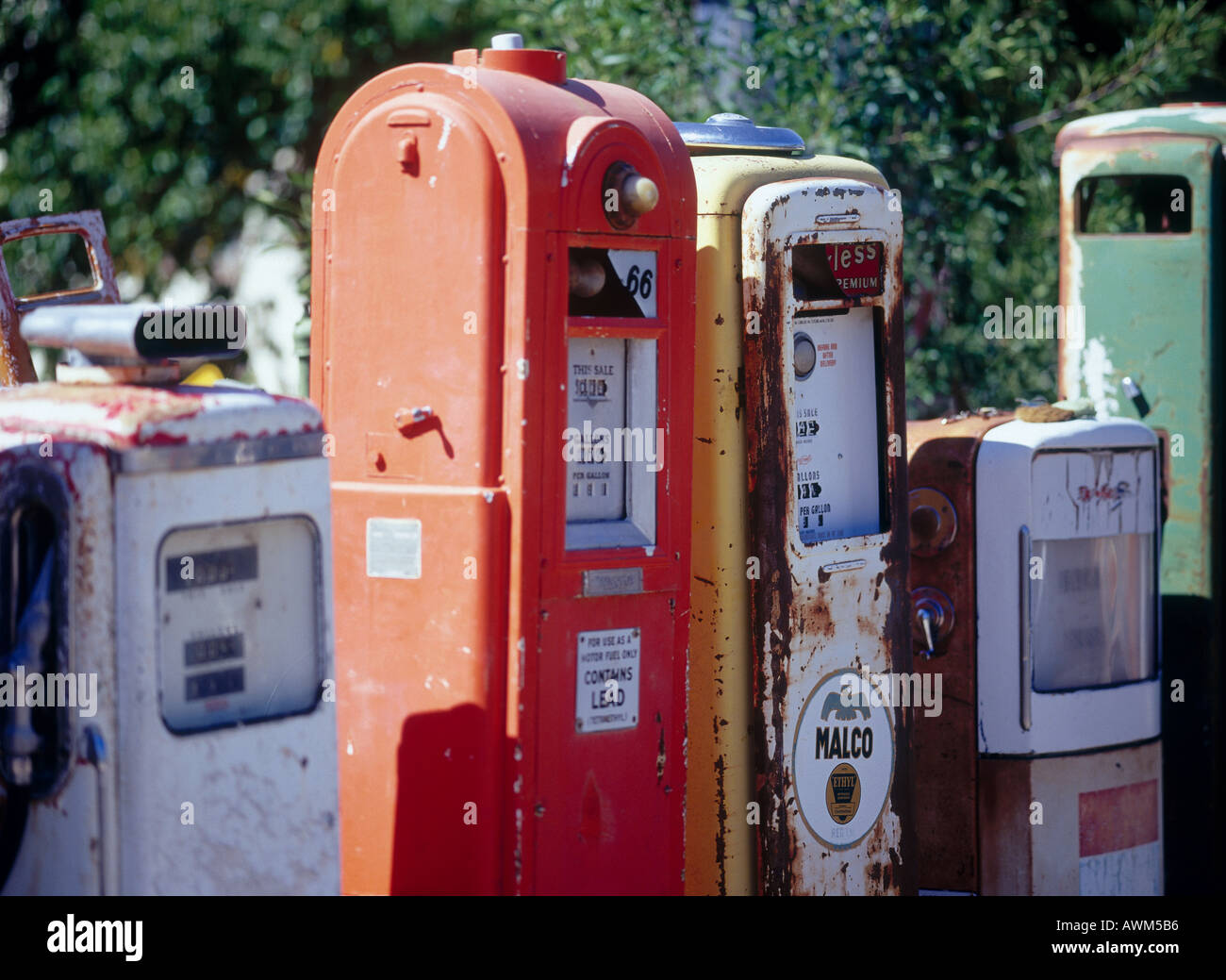 Side profile of fuel pumps in row, New Mexico, USA Stock Photo - Alamy