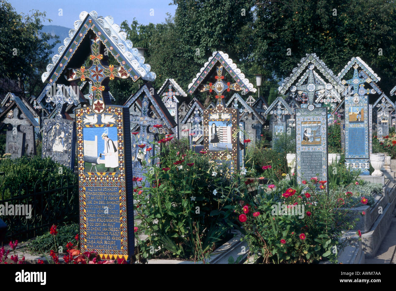 Tombstones in graveyard, Sapanta, Romania Stock Photo - Alamy
