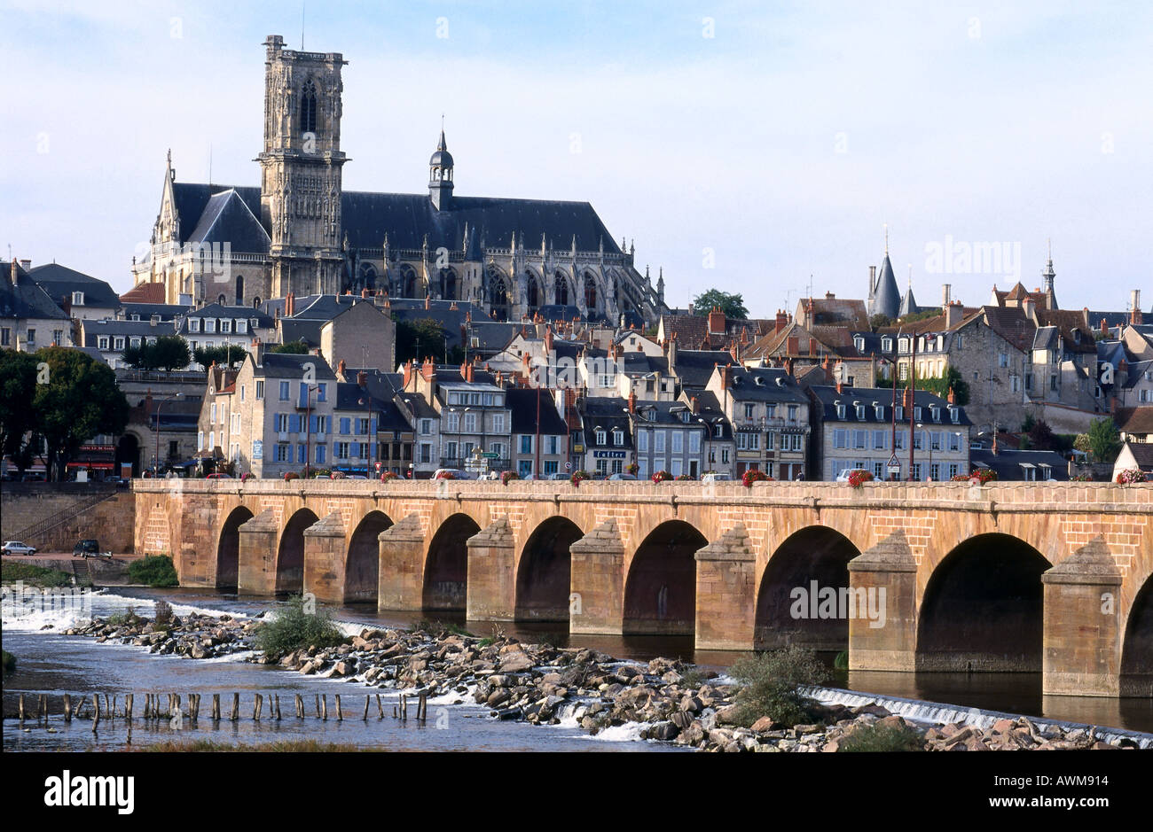 Arch bridge on river, Loire River, Burgundy, France, Europe Stock Photo ...
