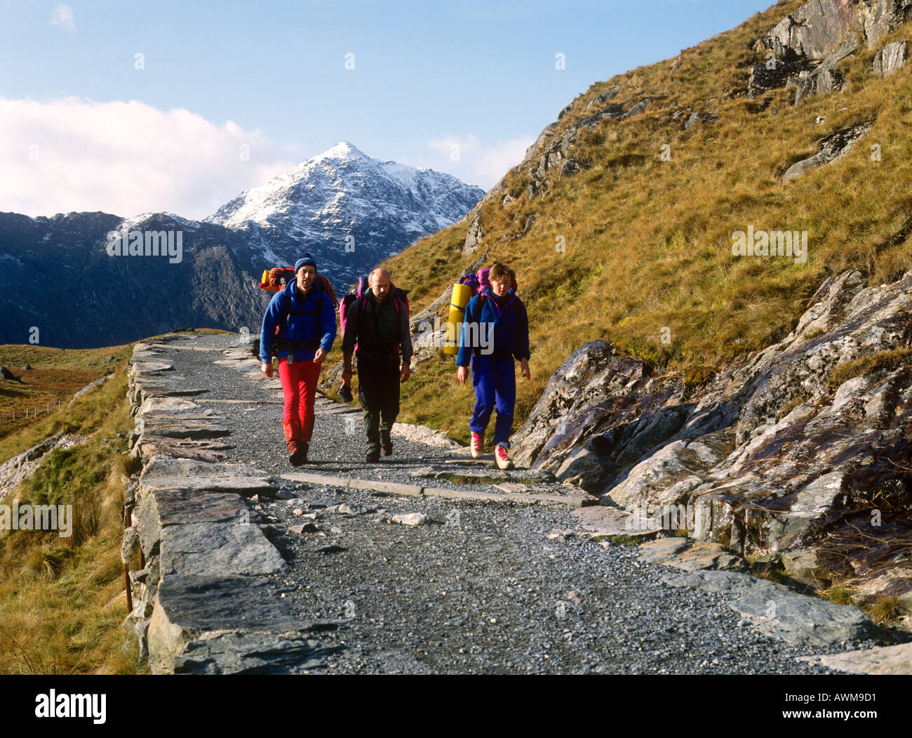 Walkers on the Miners Path Snowdon in background Snowdonia National ...