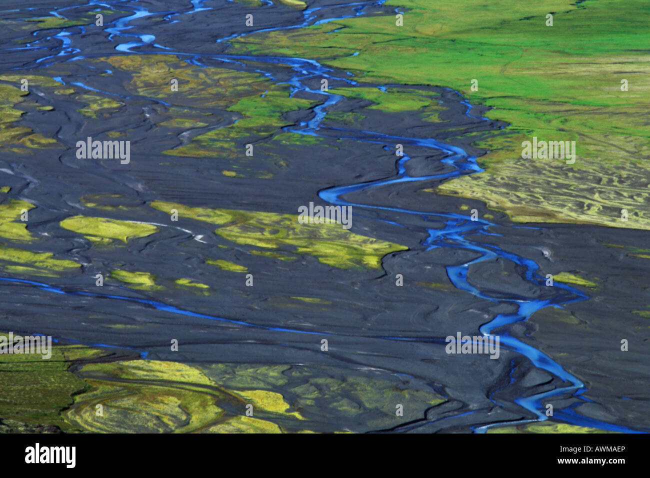 Aerial view of a glacial stream, Iceland, Atlantic Ocean Stock Photo ...
