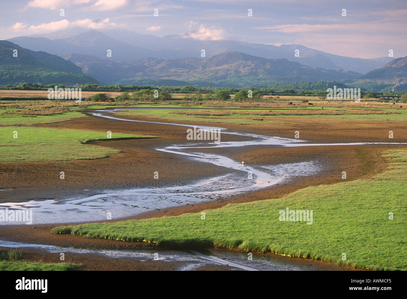Snowdon Mountain seen from the Cob Porthmadog Snowdonia North West ...