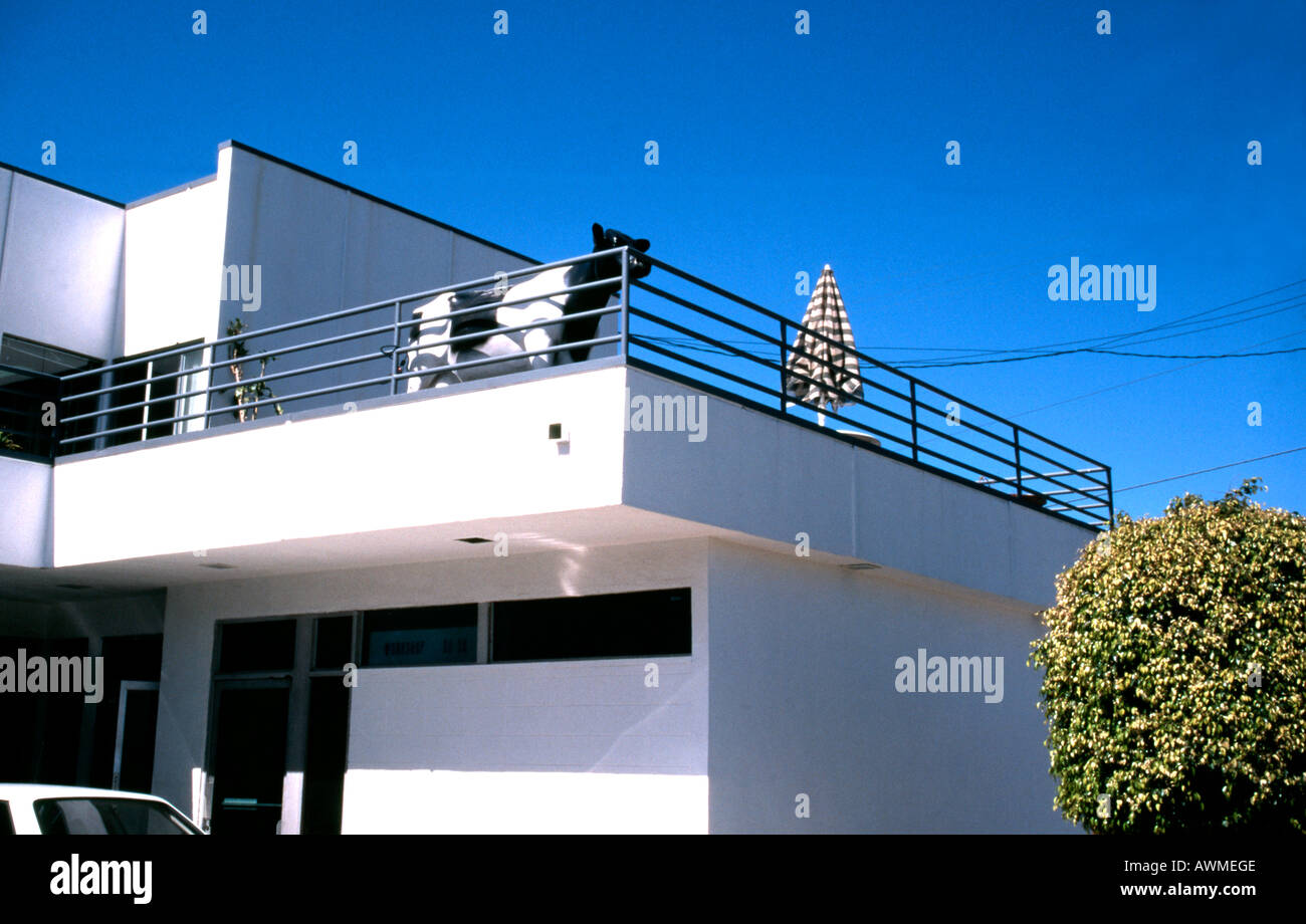 Model cow on roof of building Stock Photo - Alamy