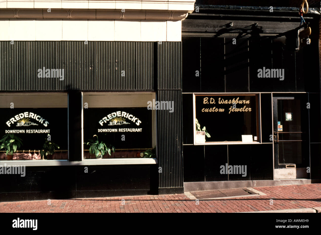 Old-fashioned restaurant and shop in downtown of American city Stock ...