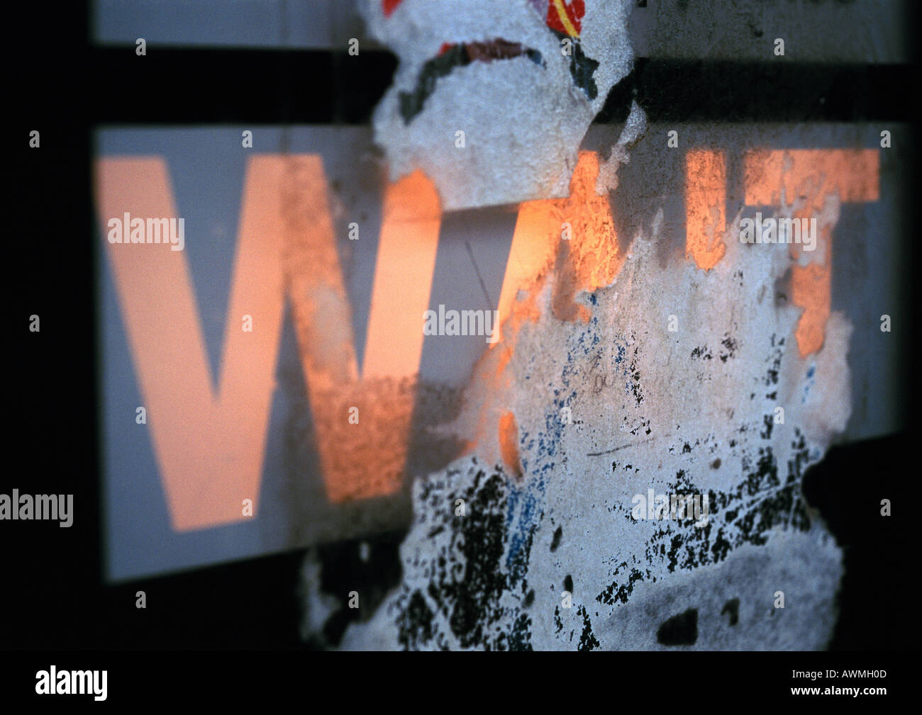 Wait text on crosswalk sign, partially obscured, close-up Stock Photo ...