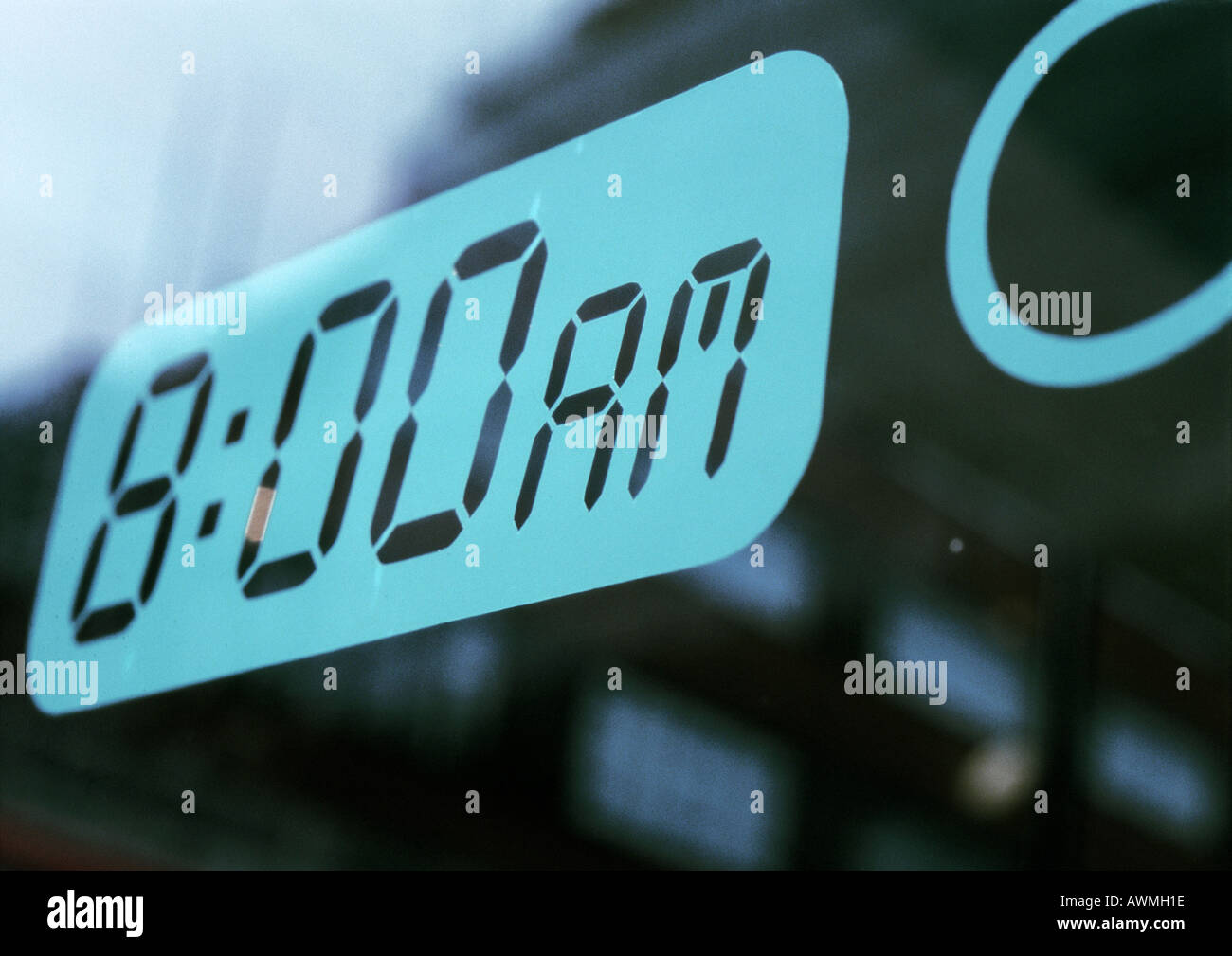 8:00AM text on alarm clock screen, close-up Stock Photo - Alamy