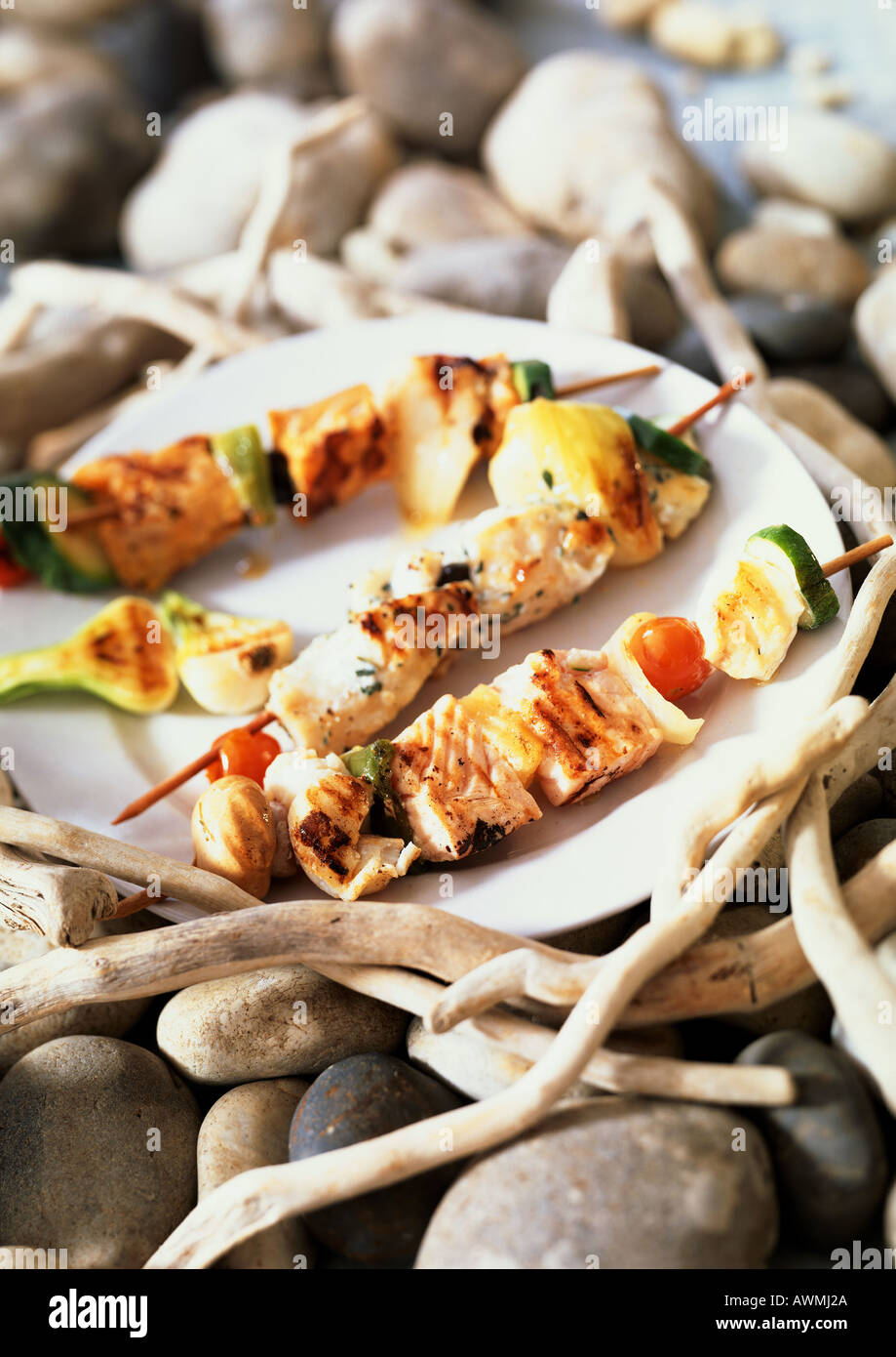 Fish and vegetable kebabs Stock Photo - Alamy