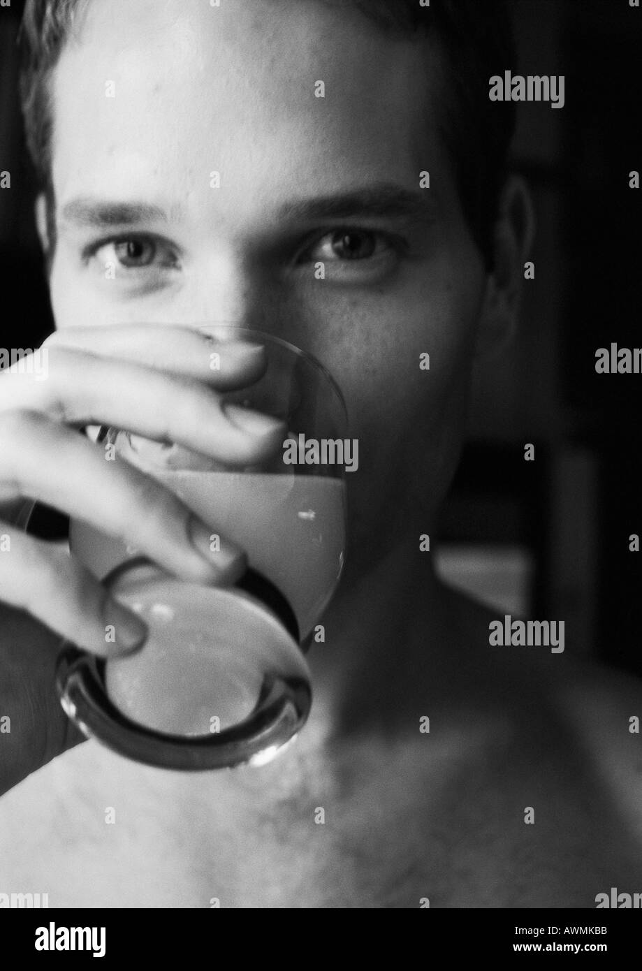 Man drinking looking camera close up Black and White Stock Photos ...