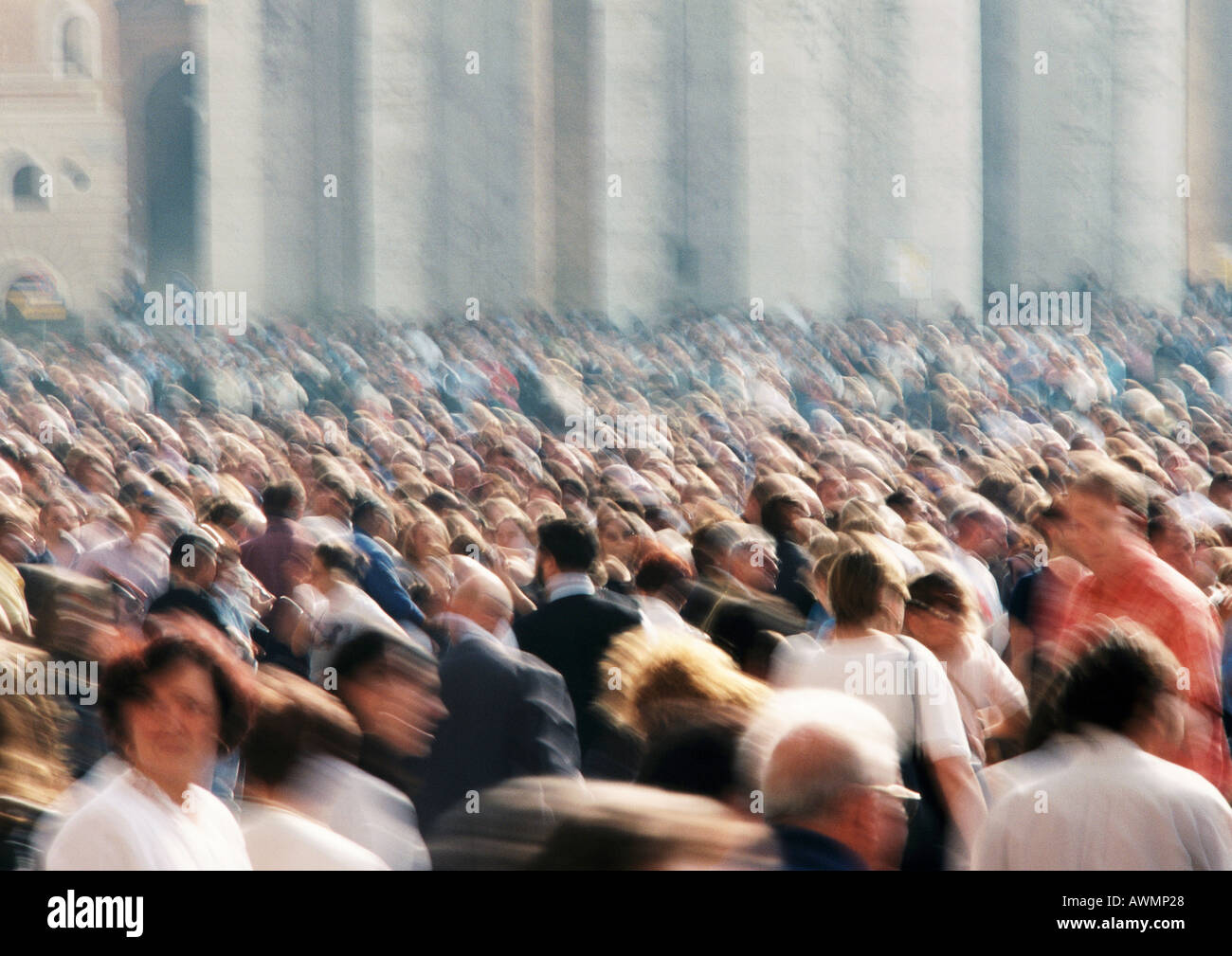 Italy, Rome, crowd in St. Peter's Square, high angle view, blurred ...