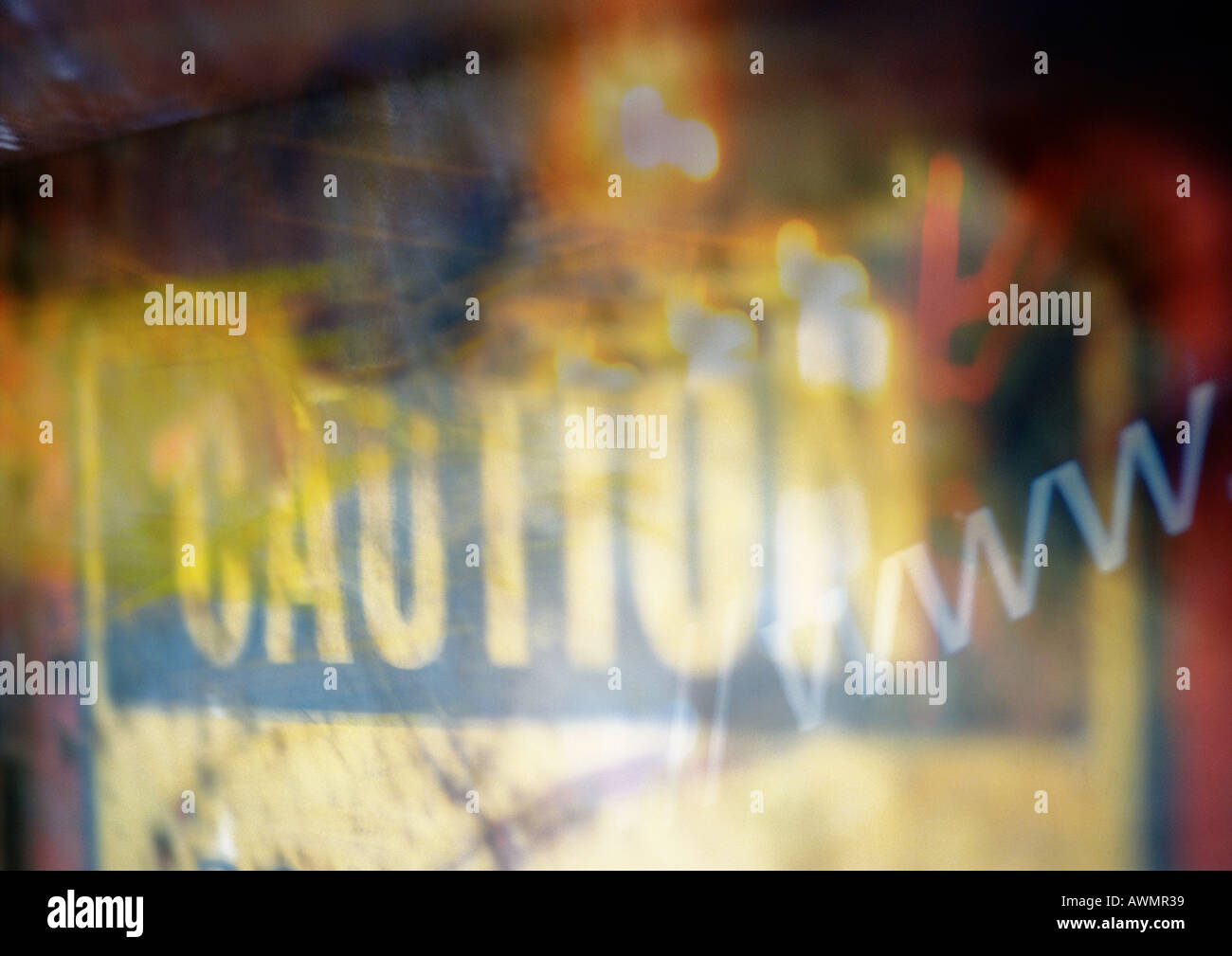 Caution text on sign and "www" text, composite, close-up Stock Photo ...